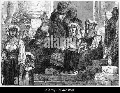 Engraving of a group of Roman women, published circa 1888 Stock Photo ...