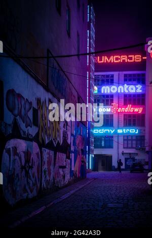 Neon side gallery at night, galeria neonów, Ruska 46c, Wroclaw, Lower ...