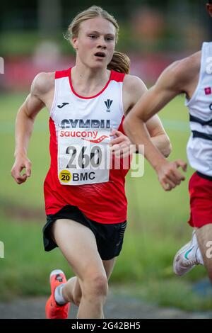 Osian Perrin competing in the men's 5000m final at the UK Athletics ...