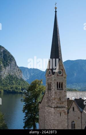 View of the Evangelical Parish Church in Hallstatt Stock Photo - Alamy