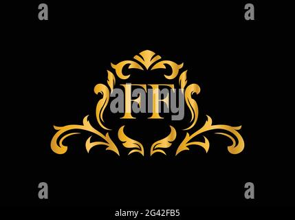 premium FF logo monogram with gold circle frame. luxury initials design ...