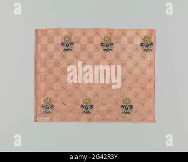 Fragment of pink checkered silk damask, Fragment of pink checkered silk ...