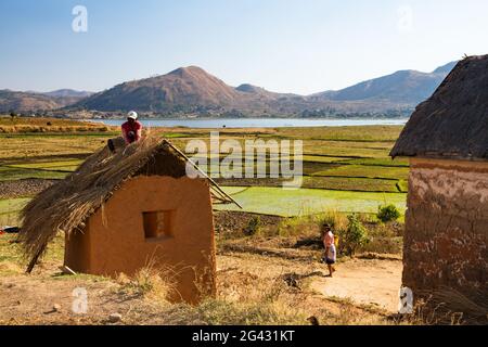 House on Lake Itasy, Lac Itasy, Merina tribe, highlands west of ...
