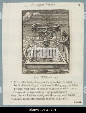 Copper wax or rinsing basin in the court of the Tabernacle, Anonymous, After Jan Luyken, 1683 ...