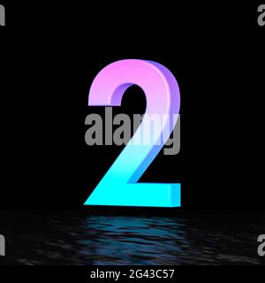 Cyan magenta font Number 2 TWO 3D render illustration isolated on black ...