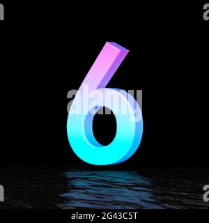 Cyan magenta font Number 6 SIX 3D render illustration isolated on black ...