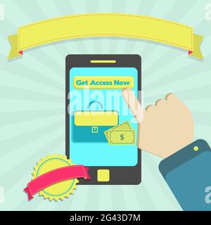 Access to online business platform through laptop. Colorful artwork ...