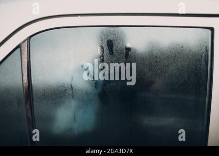 Hand Print On A Steamy Window Stock Photo - Alamy