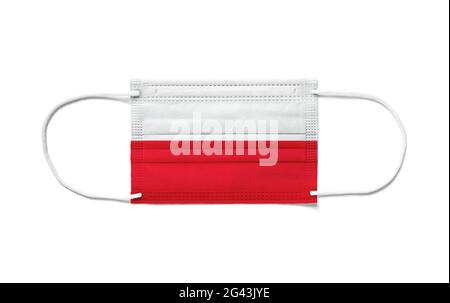 Flag of Poland on a disposable surgical mask. White background isolated ...