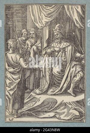 Solomon throne. King Solomon is sitting on his throne. He has a scepter ...