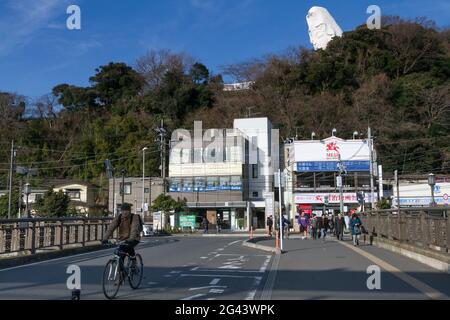 Muga sozan Ofuna Kannon ji, seen from street level. Ofuna, Kanagawa ...