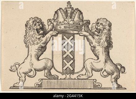 Vignet with the coat of arms of the city of Amsterdam. The coat of arms ...
