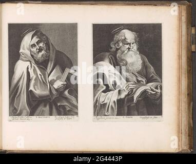 . The Apostle Matthew, reading in a book. He holds a draw instrument in ...