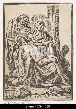 Pieta. Maria mapping at the foot of the cross with the body of the Died Christ in her lap. In ...
