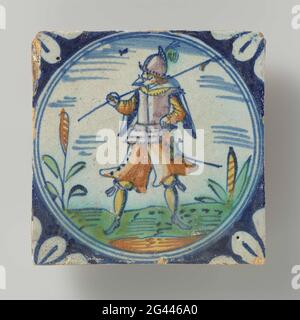 Tile, painted multi-colored with a soldier or a standard bearer. Tile ...