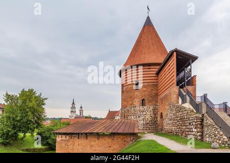 Medieval castle, fortress in Kaunas, Lithuania, with brick tower ...