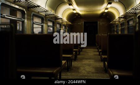 Old train carriage with wooden benches Stock Photo - Alamy