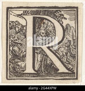 Letter R in a frame with a Biblical performance, Anonymous, 1600 - 1699 ...