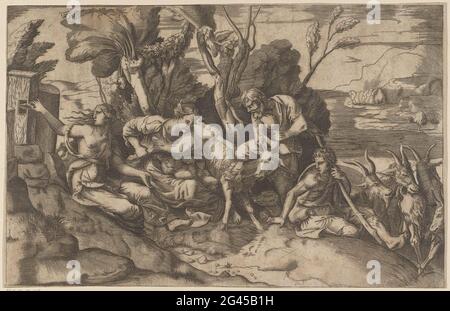 Jupiter succeeded by the goat Amalthea. A shepherd and a nymph hold the ...