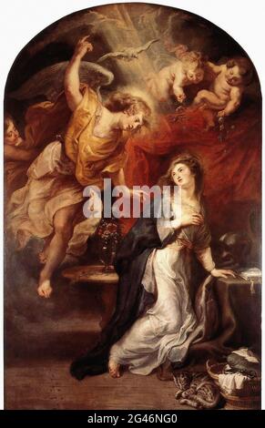 The Annunciation painting by Peter Paul Rubens is a masterpiece showing the biblical scene of ...