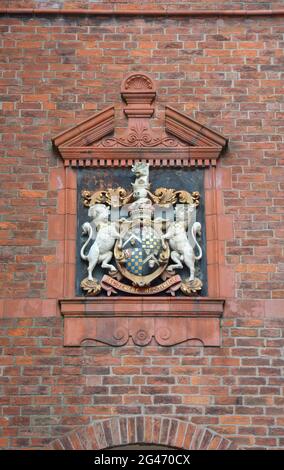 Old Stockport building with crest Stock Photo - Alamy