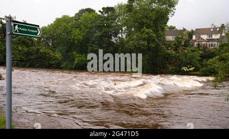 A sign showing the current water level of the Vistula river is seen on ...