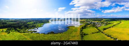 the westerwald forest with the dreifelder weiher lake in germany ...