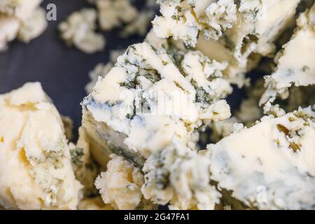 blue cheese diced close-up. food cheese Stock Photo - Alamy
