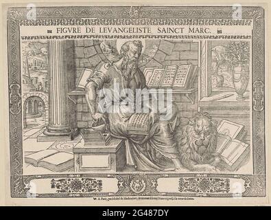 Marcus de evangelist writes his gospel; Sanctus Marcus Evangelista; The ...