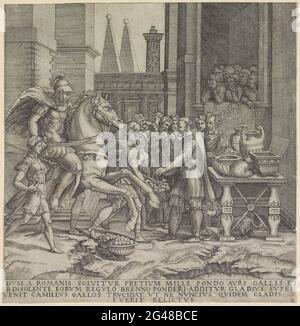 Camillus arrives at the Gauls. Camillus arrives on horseback from the ...