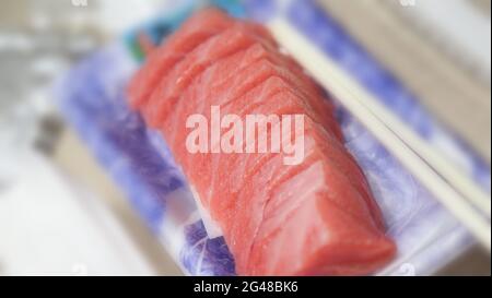 Tuna sashimi. Otoro sashimi ready to eat on plate from famous shop in ...