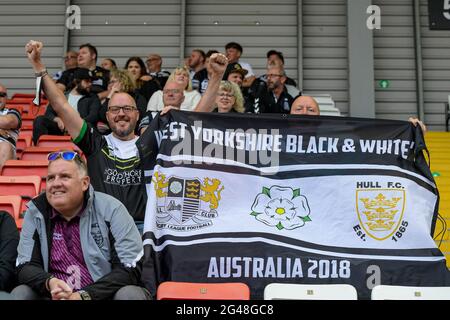 A Hull FC fan displays their flag during the game Stock Photo - Alamy