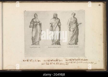 Sculptures of tragedy, a Roman priest and a muse, Anonymous, 1641 print ...