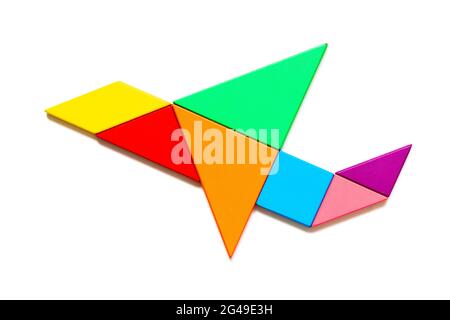 Color tangram puzzle in airplane shape on white background Stock Photo ...