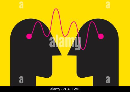 Empathy logo. Two male profiles with wave of understanding. Psychology ...