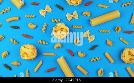 Composition with raw pasta on color background Stock Photo - Alamy