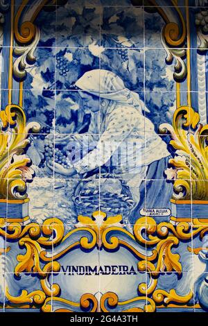 Train station ornamented with tiles representing images of the vendimia ...