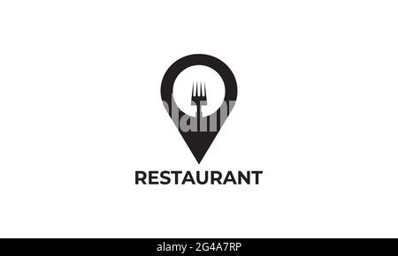Restaurant map pointer icon, food point symbol of fork and bowl plate ...