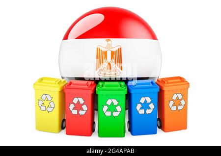 Waste recycling in Egypt. Colored trash cans on the map of Egypt, 3D ...