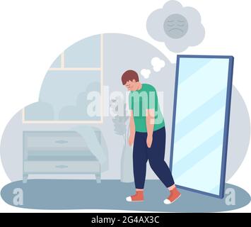 Teenager with overweight problem 2D vector isolated illustration Stock ...