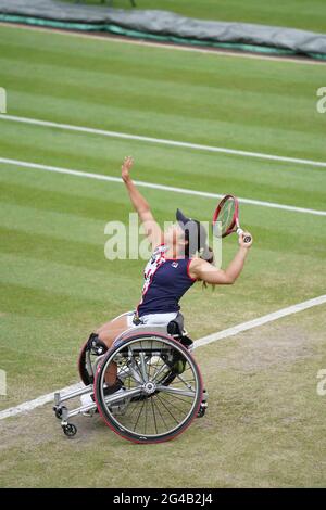 Japan's Yui Kamiji in action against Diede de Groot of the Netherlands ...
