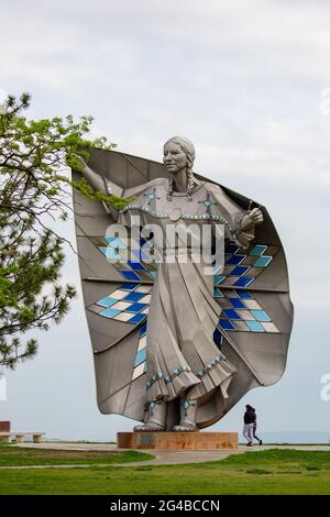 Chamberlain, South Dakota, USA, May 5th, 2021, Dignity sculpture plaque ...