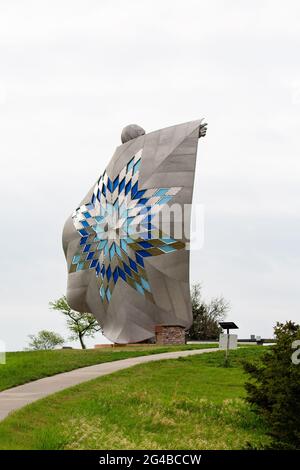 Chamberlain, South Dakota, USA, May 5th, 2021, Dignity sculpture plaque ...