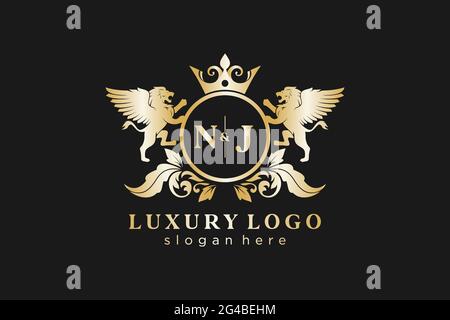 NJ Letter Lion Royal Luxury Logo template in vector art for Restaurant ...