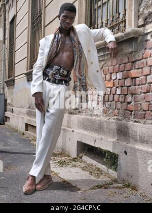Alton Mason posing for photographers after Etro Fashion show during ...