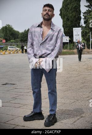 Singer Aiello posing for photographers after Etro Fashion show during ...