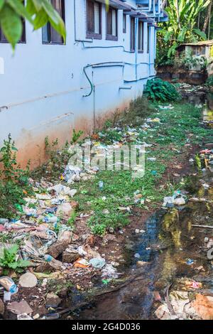 waste ground with the thrown building and plastic garbage Stock Photo ...