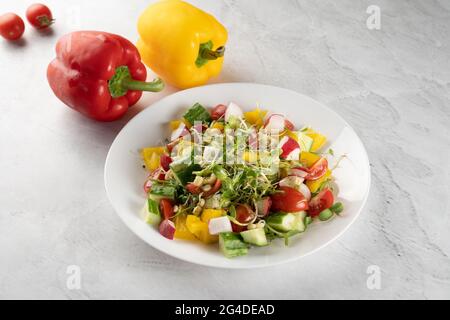 Wheat germ salad, tomatoes, peppers, radish, cucumber, olive oil ...