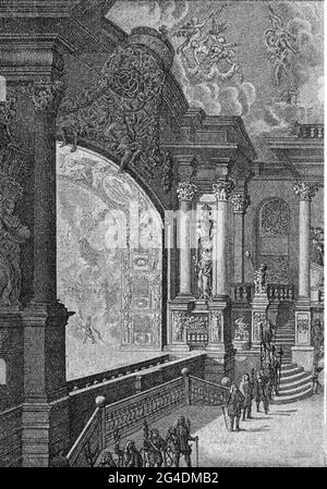 theatre / theater, stage / stage design, proscenium, drawing, 19th ...