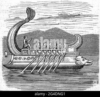 ROMAN TRIREME GALLEY WAR SHIP INTERIOR WITH THREE TIERS OF MEN ROWING ...